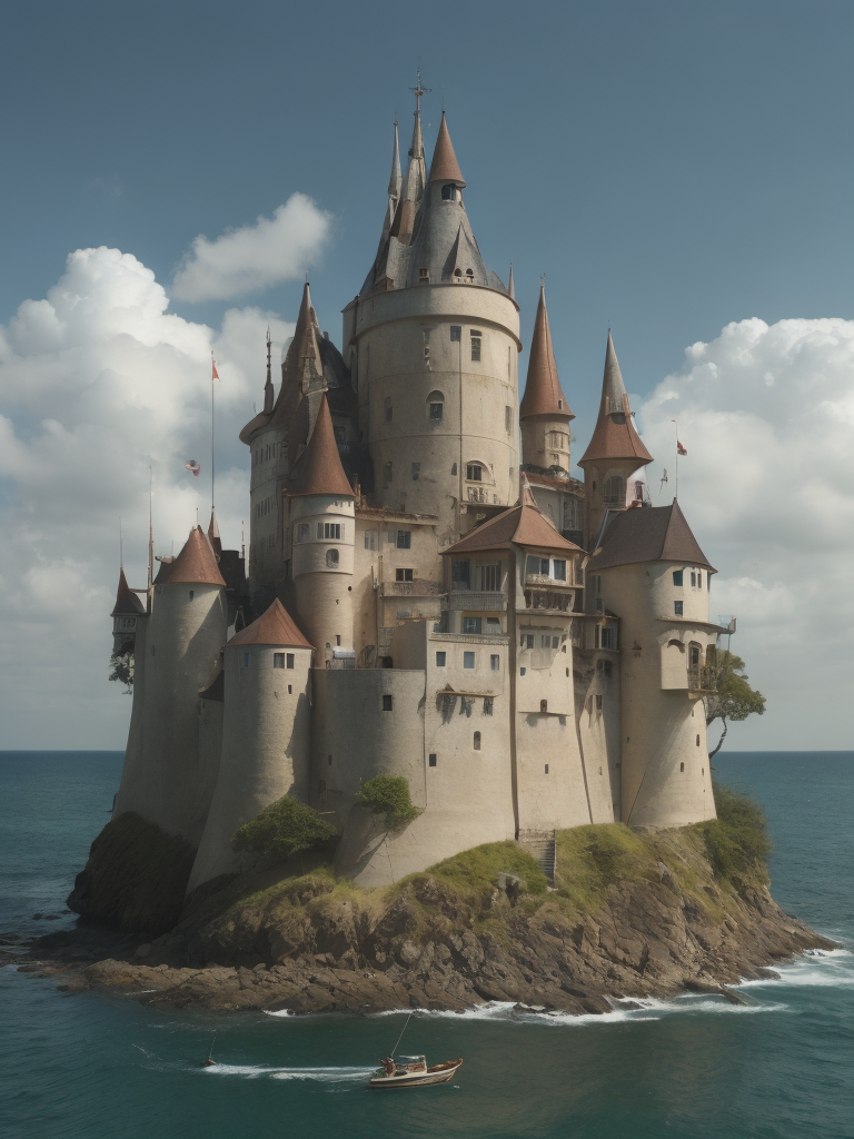 Premium Free ai Images | castle that stands on an island around the ...