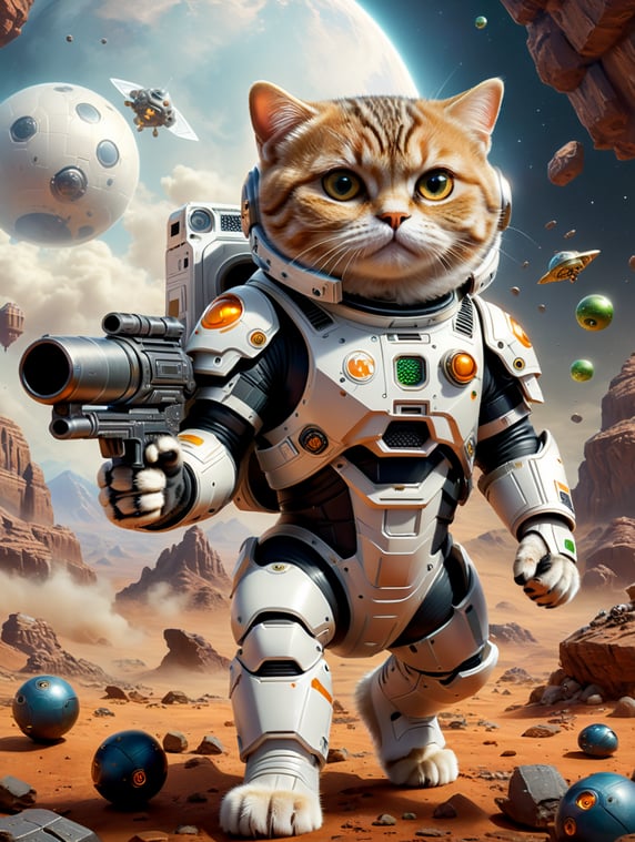 Premium Free ai Images | render of funny cute scottish fold cat armed ...