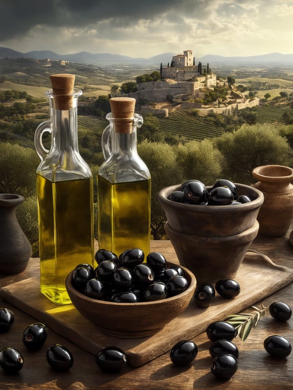 Premium Free ai Images | olive oil scene black olives without holes ...