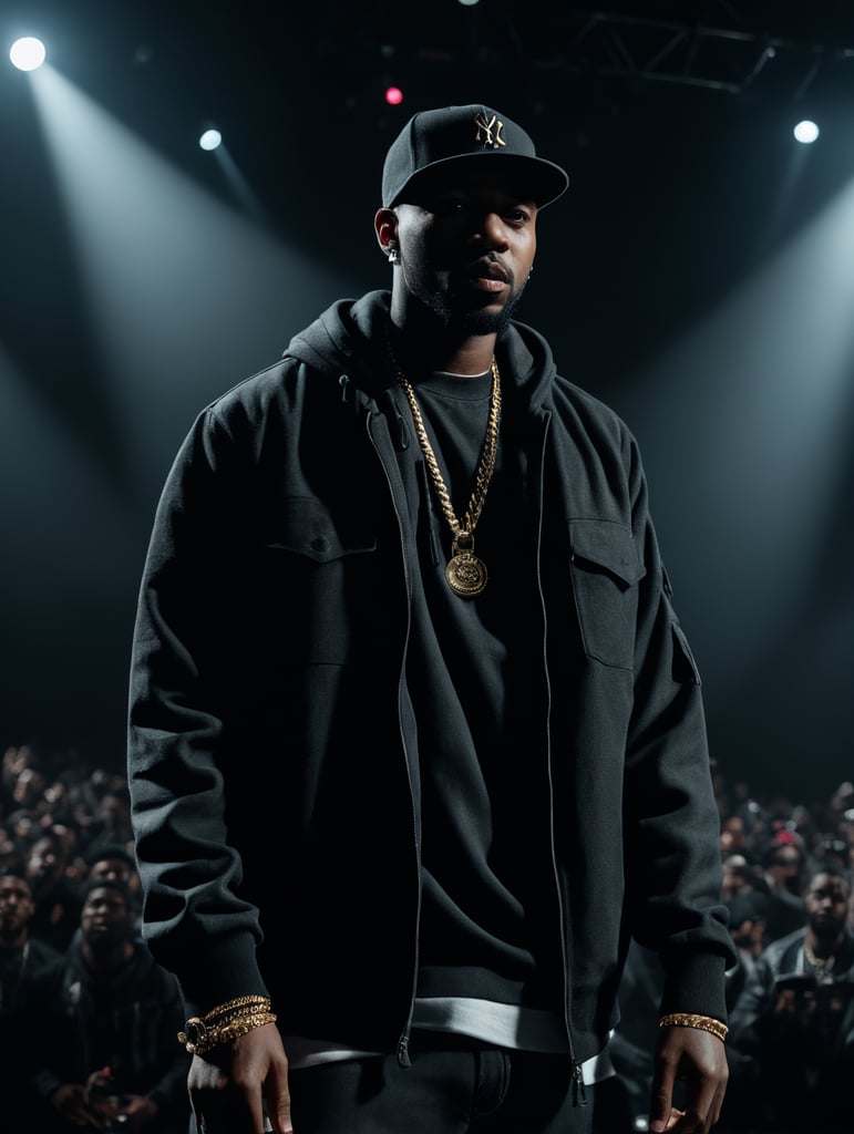 Lumenor AI Image Generation - hip hop showcase rapper on stage