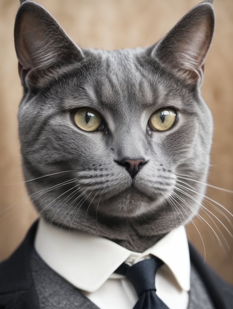Premium Free ai Images | grey cat looking as peaky blinder