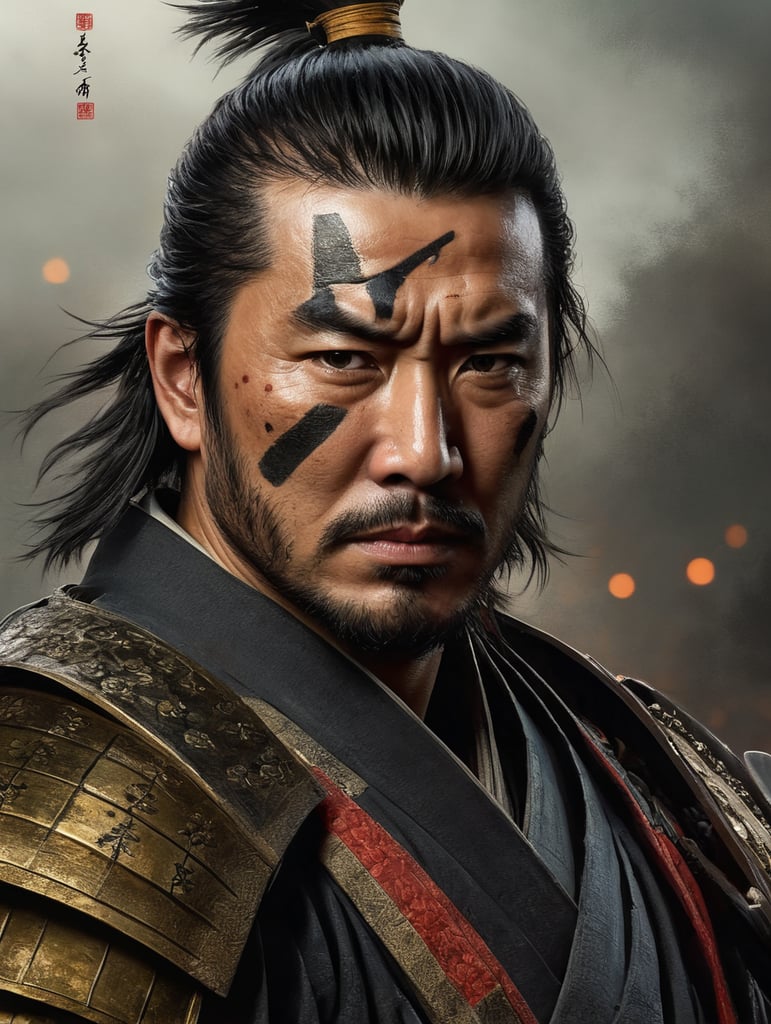Premium Free ai Images | portrait of samurai with scar on his face very ...