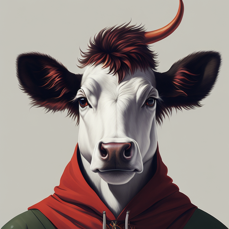 Premium Free ai Images | white cow face smile portrait red hoodie green ...
