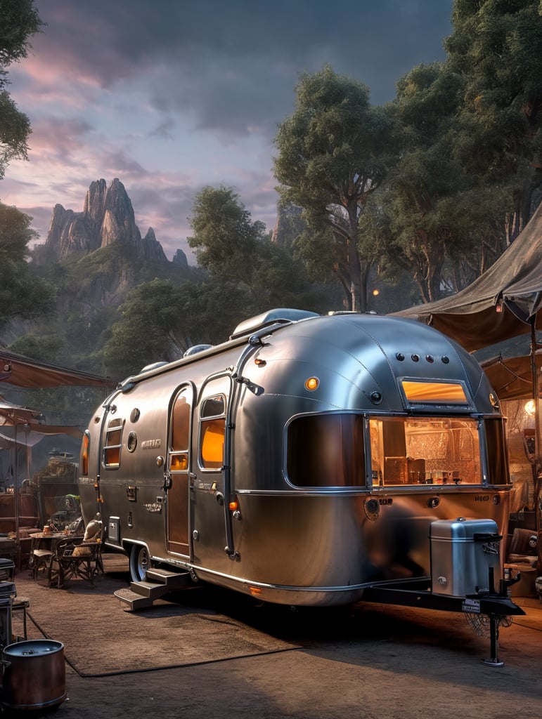 Premium Free ai Images | futuristic alien airstream camping trailers ...