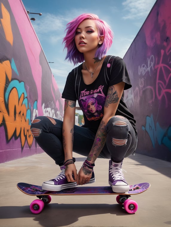 Premium Free ai Images | skater girl digital creator artist with pink ...