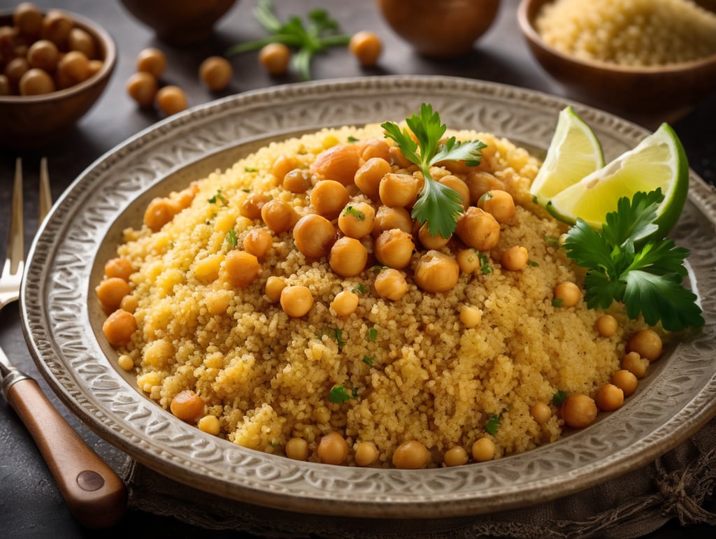 Premium Free ai Images | couscous libyan dish onion chickpea