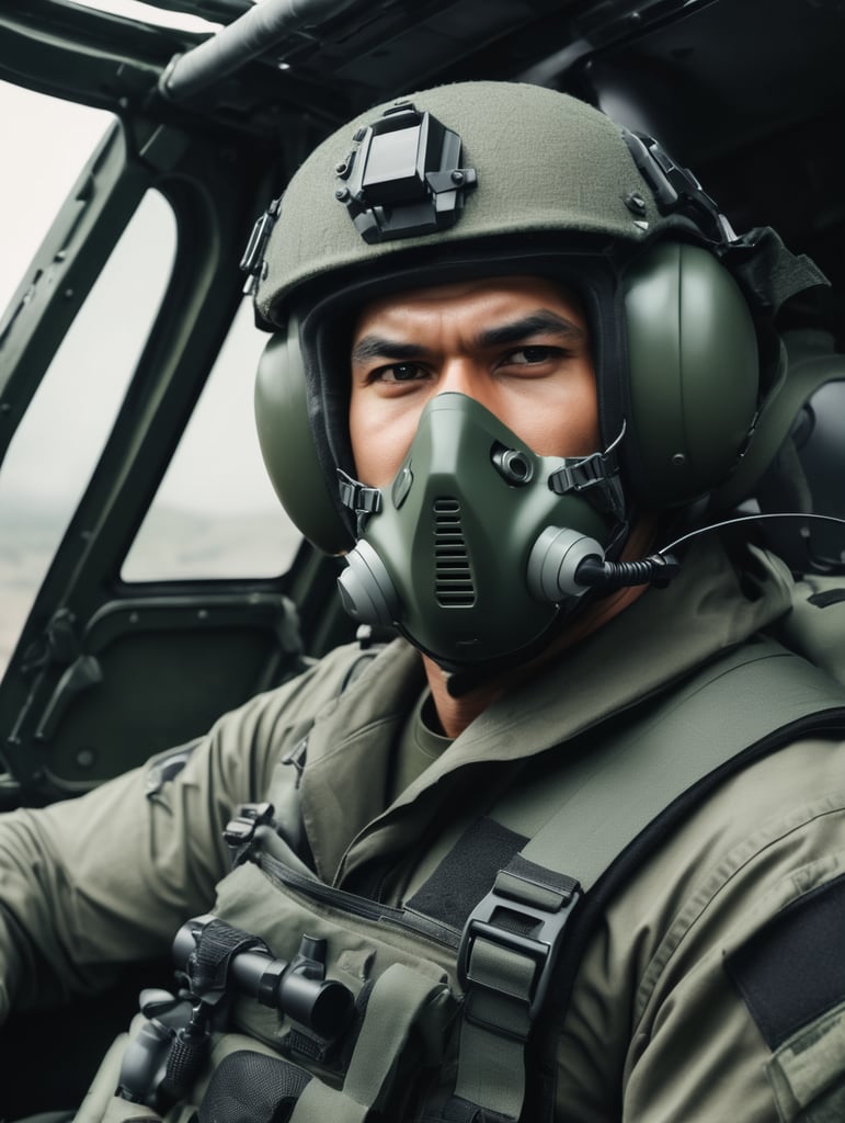 Premium Free ai Images | create military man sitting in helicopter with ...