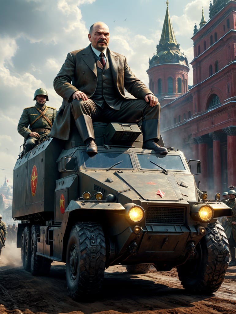 Premium Free ai Images | vladimir lenin rides an armored car into ...