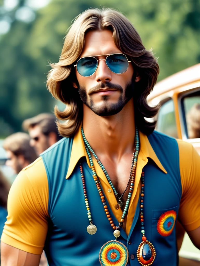 Premium Free ai Images | handsome man retro america style hippie
