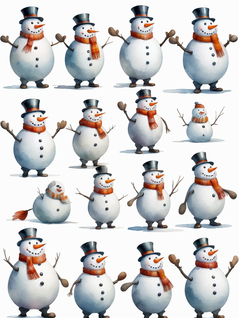 Premium Free ai Images | snowman different angles and expressions full ...