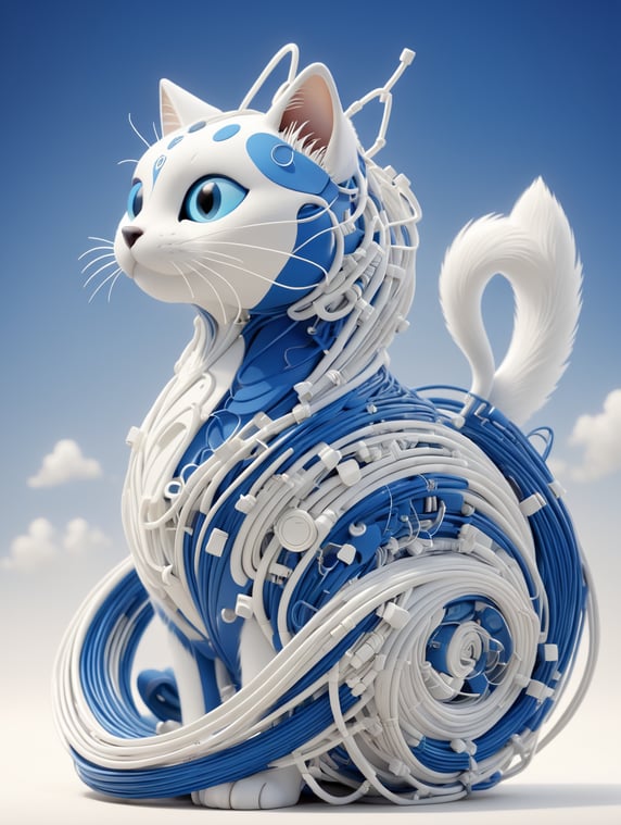 Premium Free ai Images | cat made of network wires blue and white ...