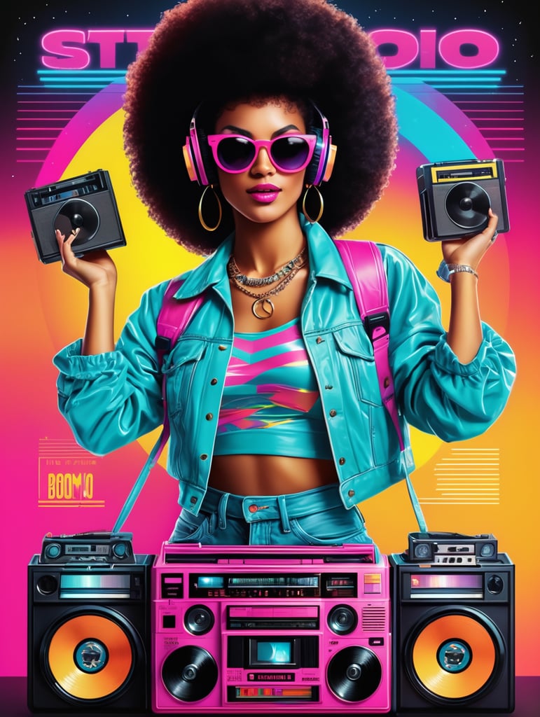 Premium Free ai Images | style retro party poster featuring boom box ...