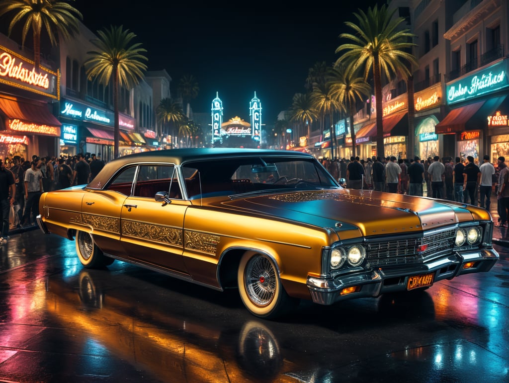 Premium Free ai Images | lowrider car on hollywood boulevard by night