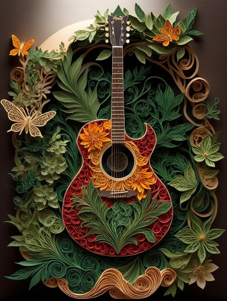 Premium Free ai Images | guitar that is made out of plants