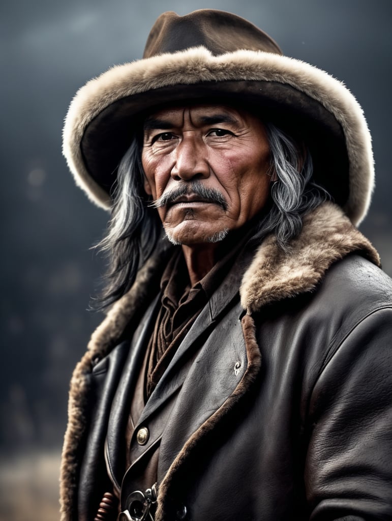 Premium Free ai Images | portrait old western native american hunter ...