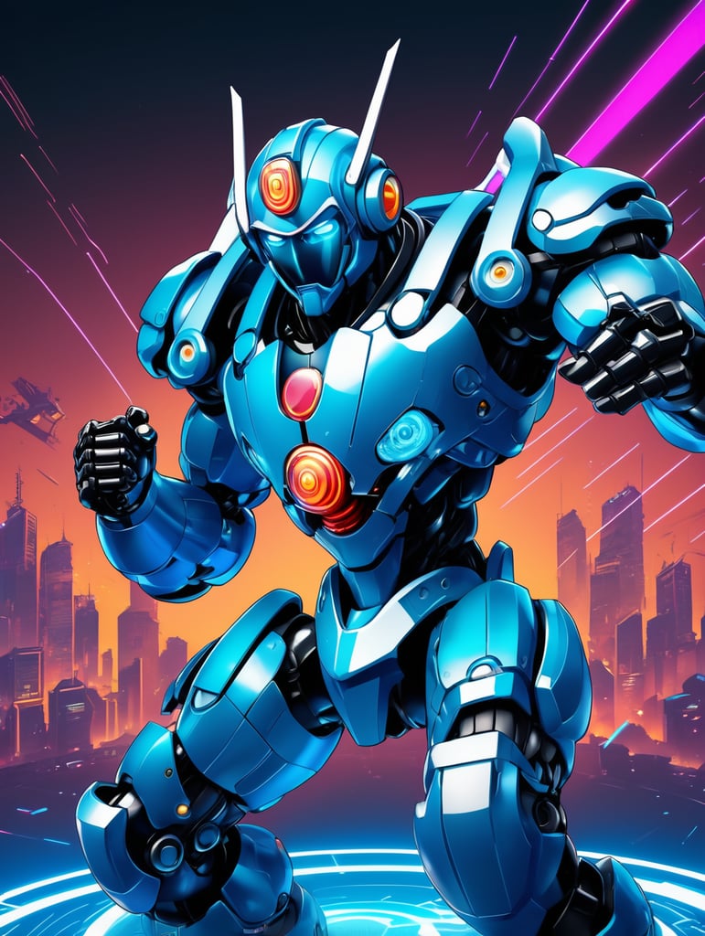 Premium Free ai Images | isometric cyberpunk fighting robot manga style