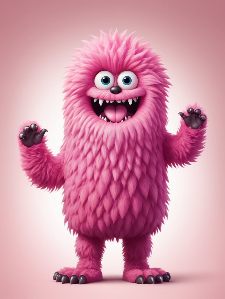 Premium Free ai Images | friendly monster pink colour fluffy stand with ...