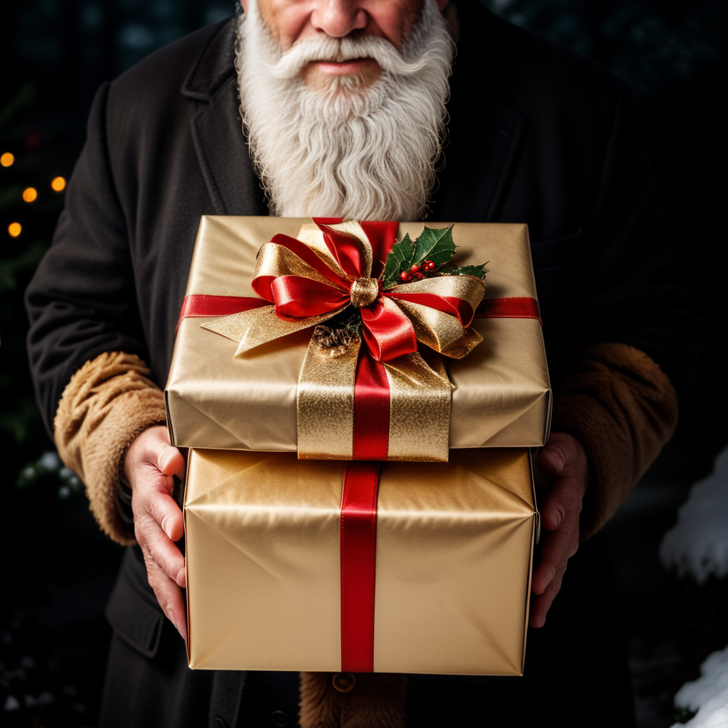Premium Free ai Images | father christmas holding christmas present in ...