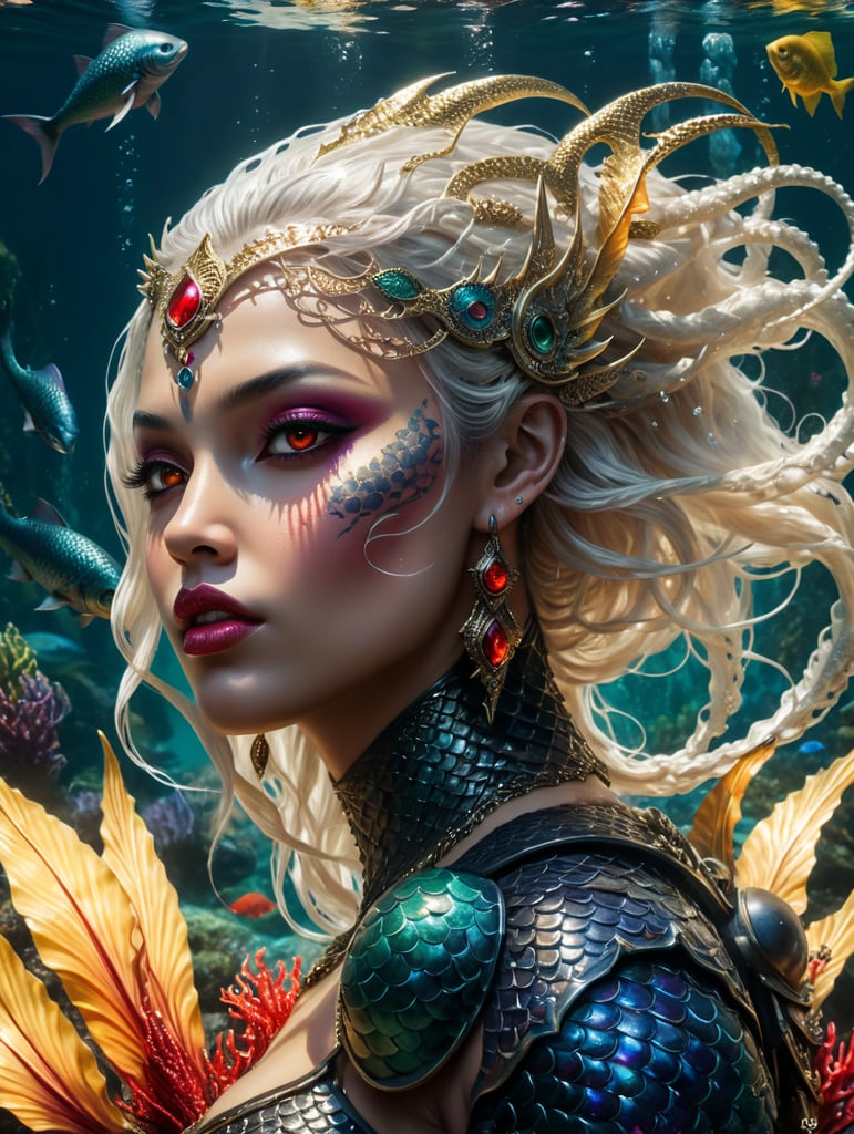 Premium Free ai Images | underwater ink art of curvy pregnant dark elf ...