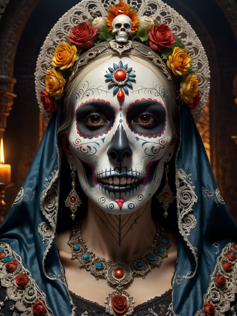 Premium Free ai Images | day of the dead virgin mary with skull makeup