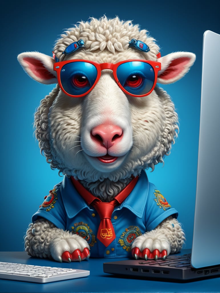 Premium Free ai Images | cute cartoon sheep sitting front of dell ...