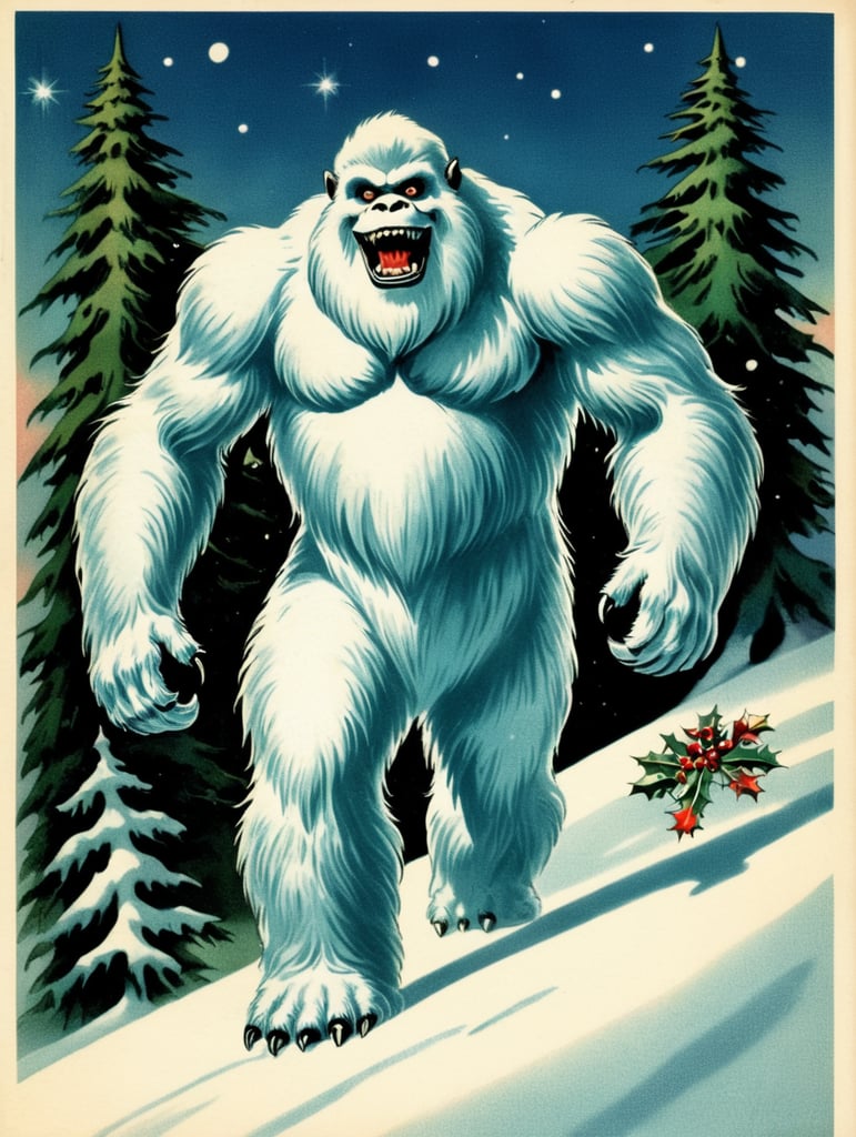 Premium Free ai Images | yeti abominable snowman vintage christmas ...
