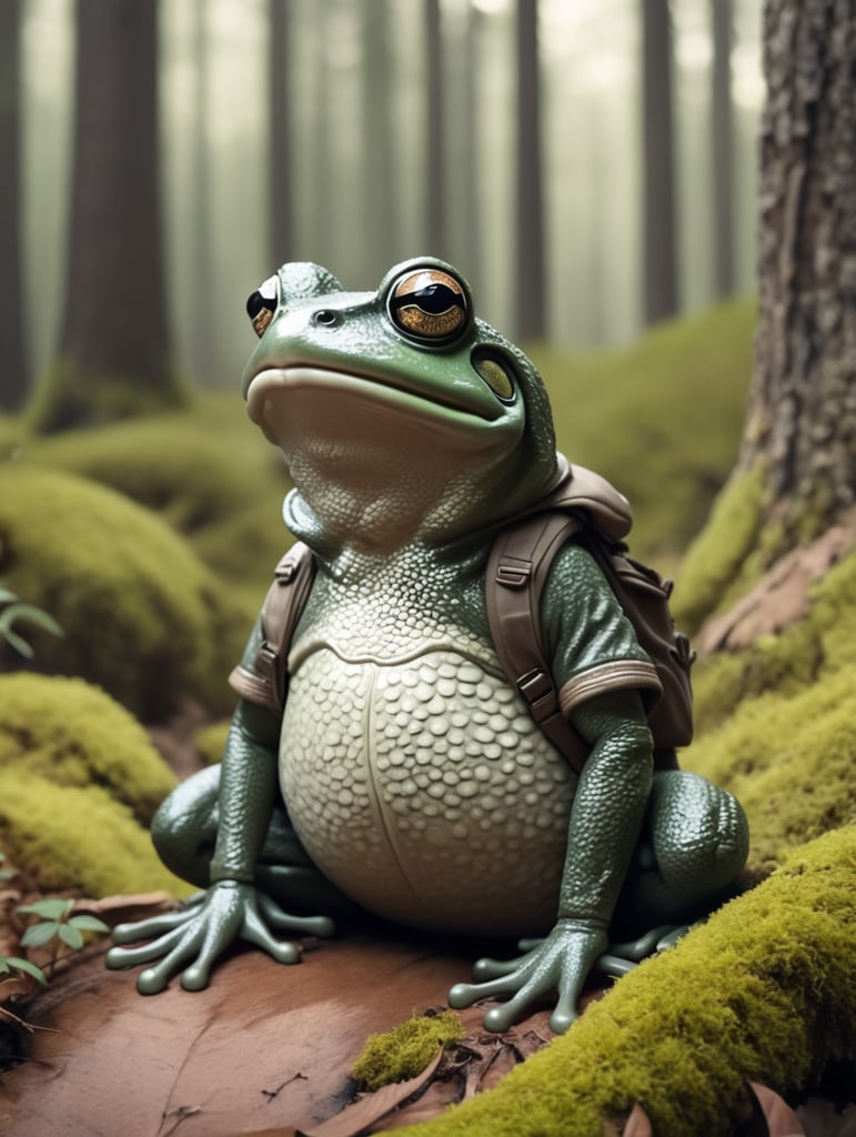 Premium Free ai Images | wierd frog in bearch forest wearing cutom