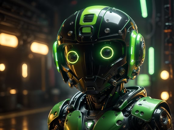 Premium Free ai Images | black and green cute robot with neon lights in ...