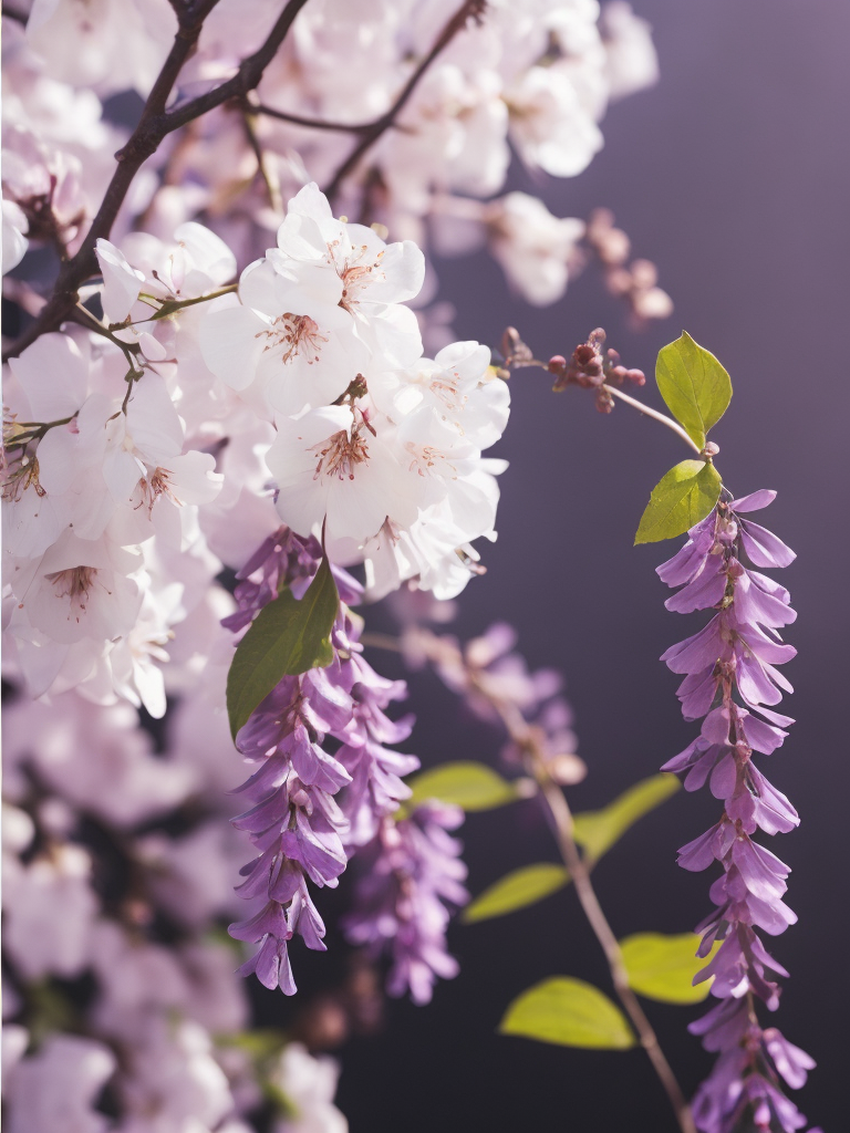 Lumenor AI Image Generation - wisteria and cherry blossom deep colors