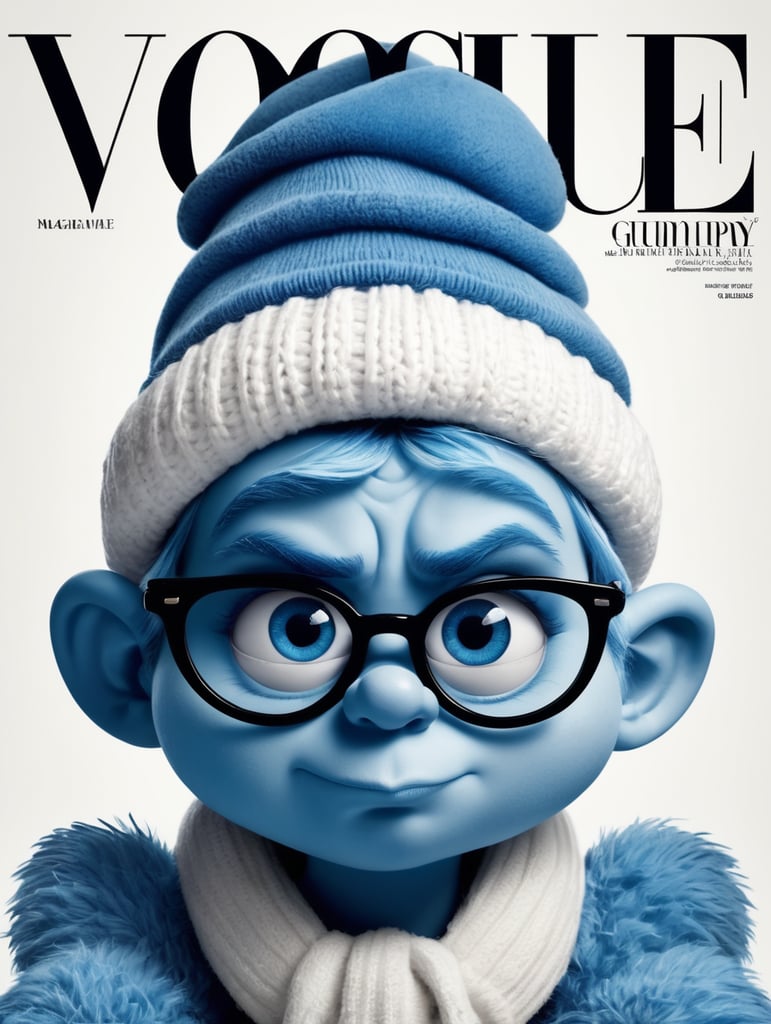 Premium Free ai Images | smurf grumpy face vogue magazine cover fashion ...