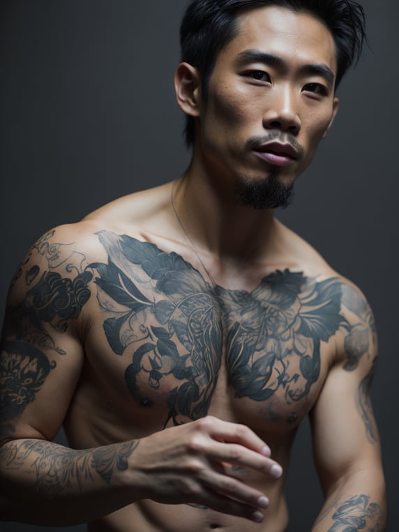 Premium Free ai Images | male asian tatoo artist in mid in dark setting ...