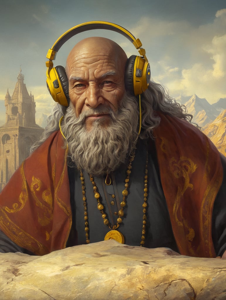 Premium Free ai Images | old god with friendly face listening music ...