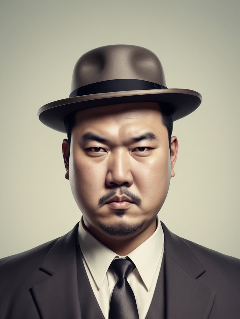 Premium Free ai Images | fat asian gangster with bowler hat