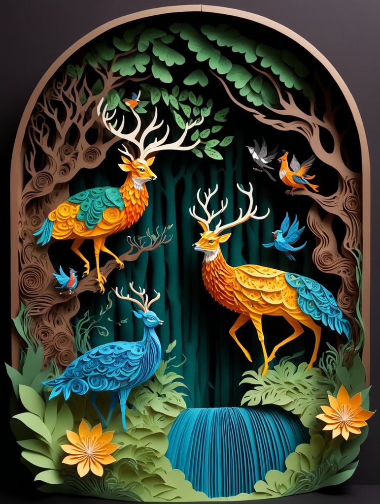 Premium Free ai Images | papercut colorful nature with forest and ...