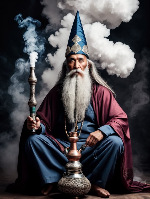 Premium Free ai Images | old wizard with long beard sitting cross ...