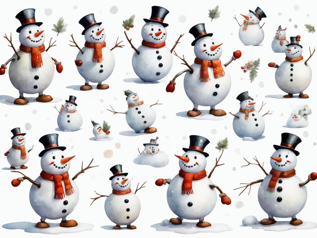 Premium Free ai Images | snowman different angles and expressions full ...