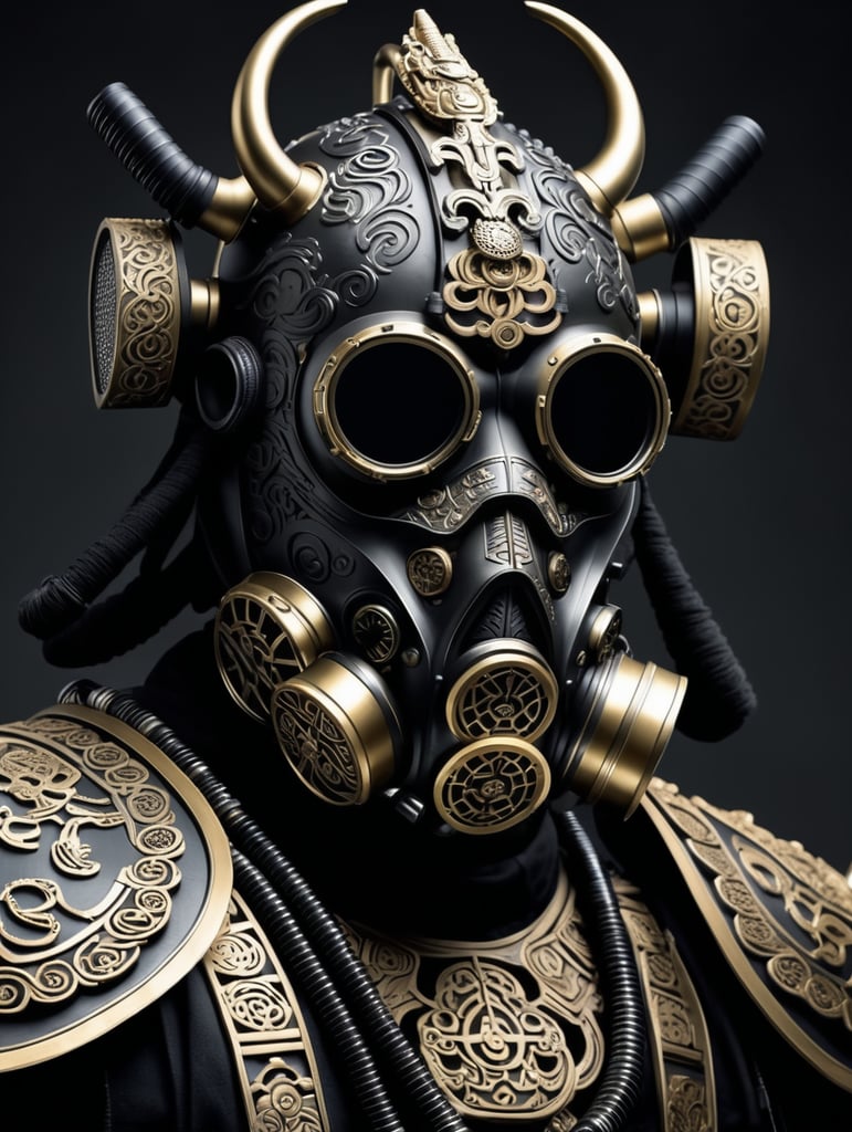 Premium Free ai Images | samurai wit hgas mask tribal version with dark ...