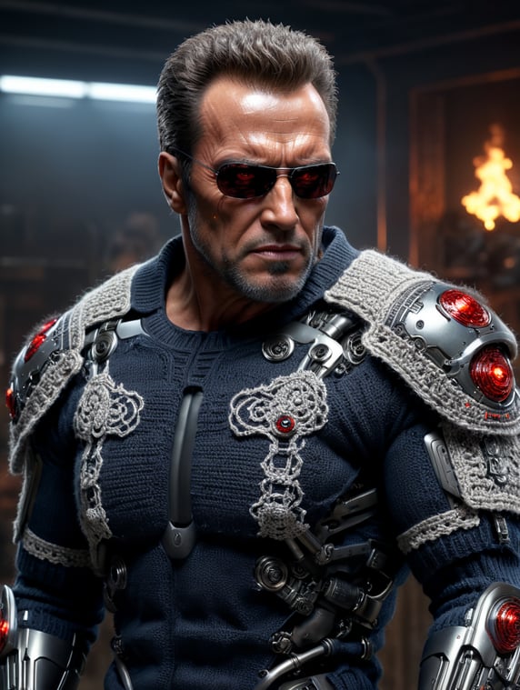 Premium Free ai Images | terminator wearing very hirsute crocheted ...