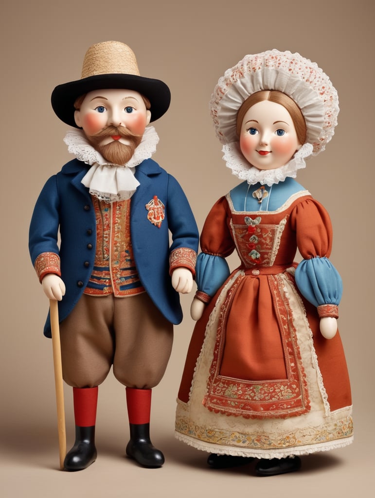 Premium Free ai Images | pair of anthropomorphic dolls in the style of ...