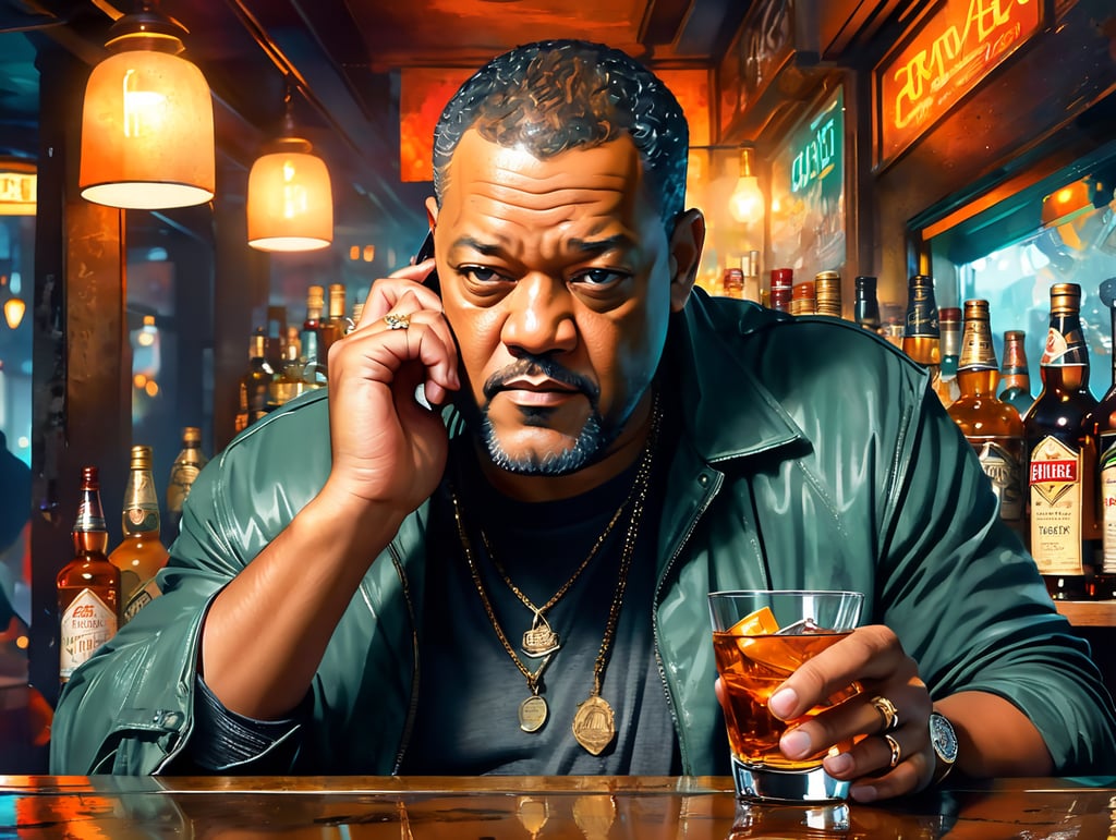 Premium Free ai Images | laurence fishburne down on his luck drinking ...