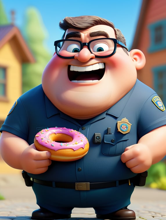 Premium Free ai Images | very fat cop with donut happy sunglasses image ...