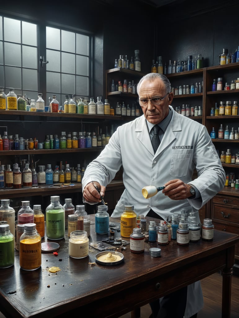 Premium Free ai Images | frank shields in lab with some saving cream on ...