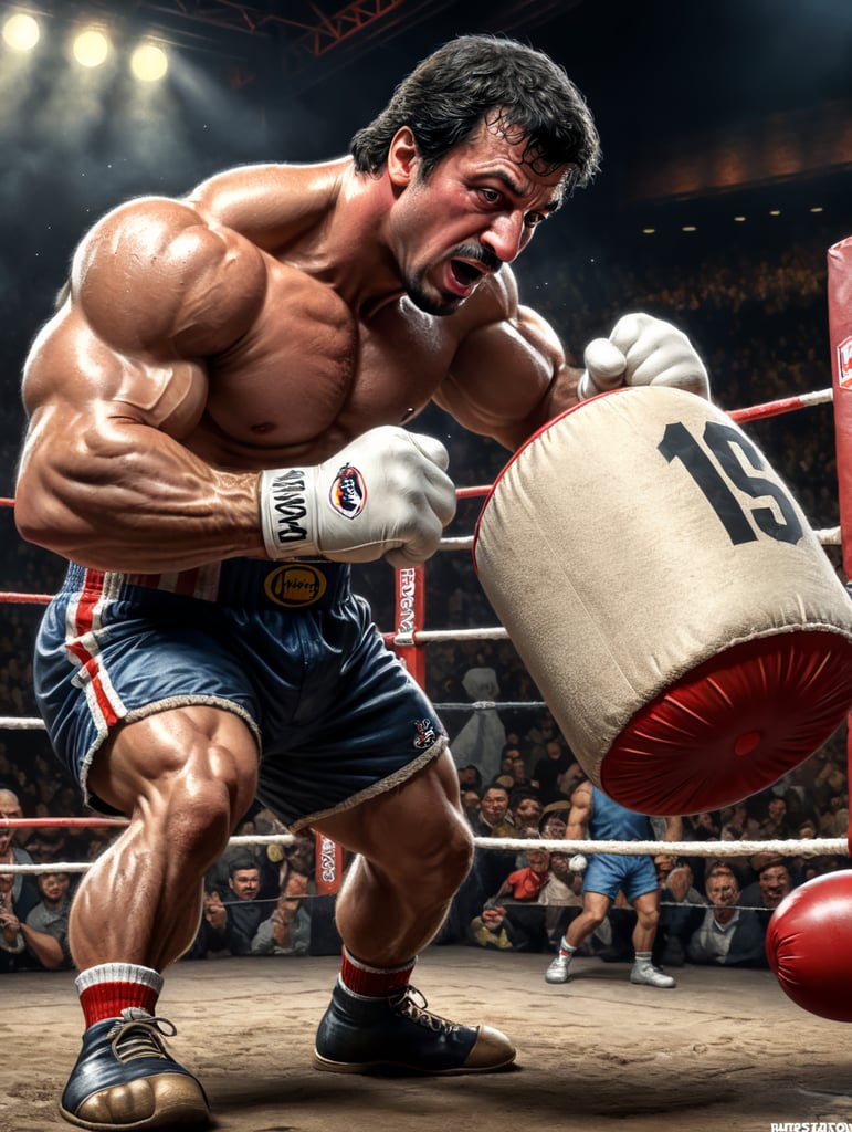 Premium Free ai Images | rocky balboa hitting sack as cartoon character ...