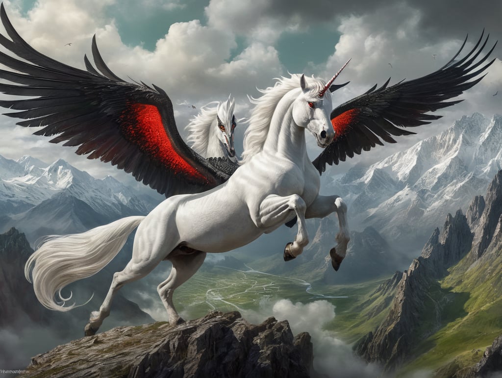 Premium Free ai Images | white flying alicorn with red eyes fighting ...
