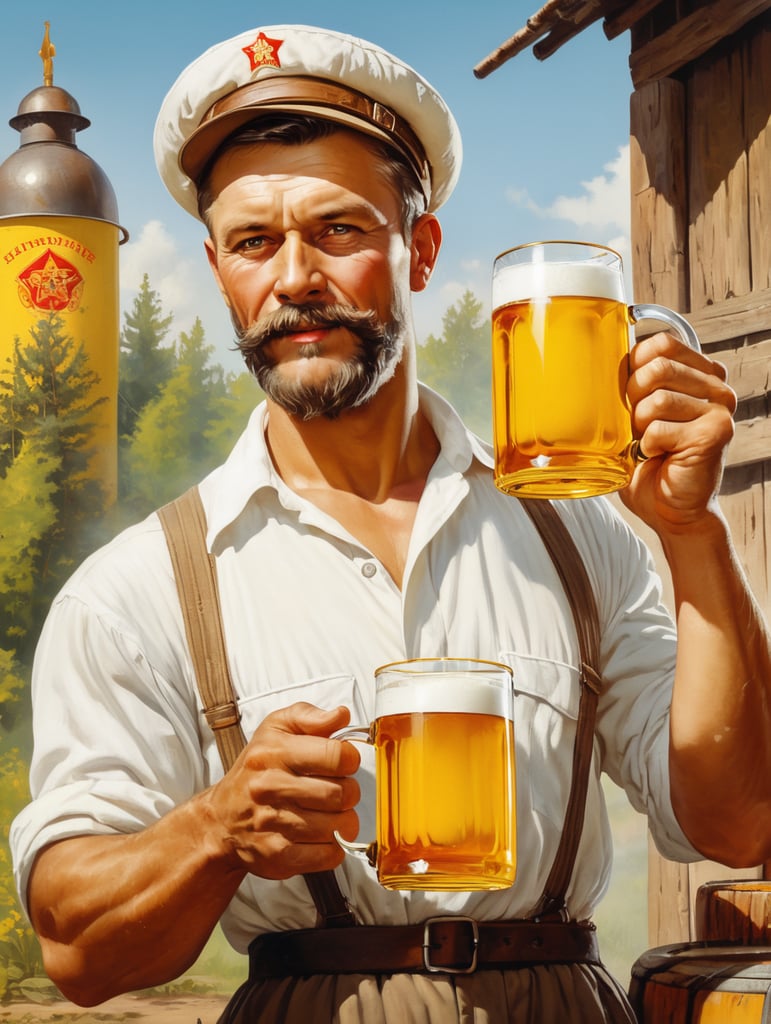 Premium Free ai Images | poster soviet man in white shirt and cap holds ...