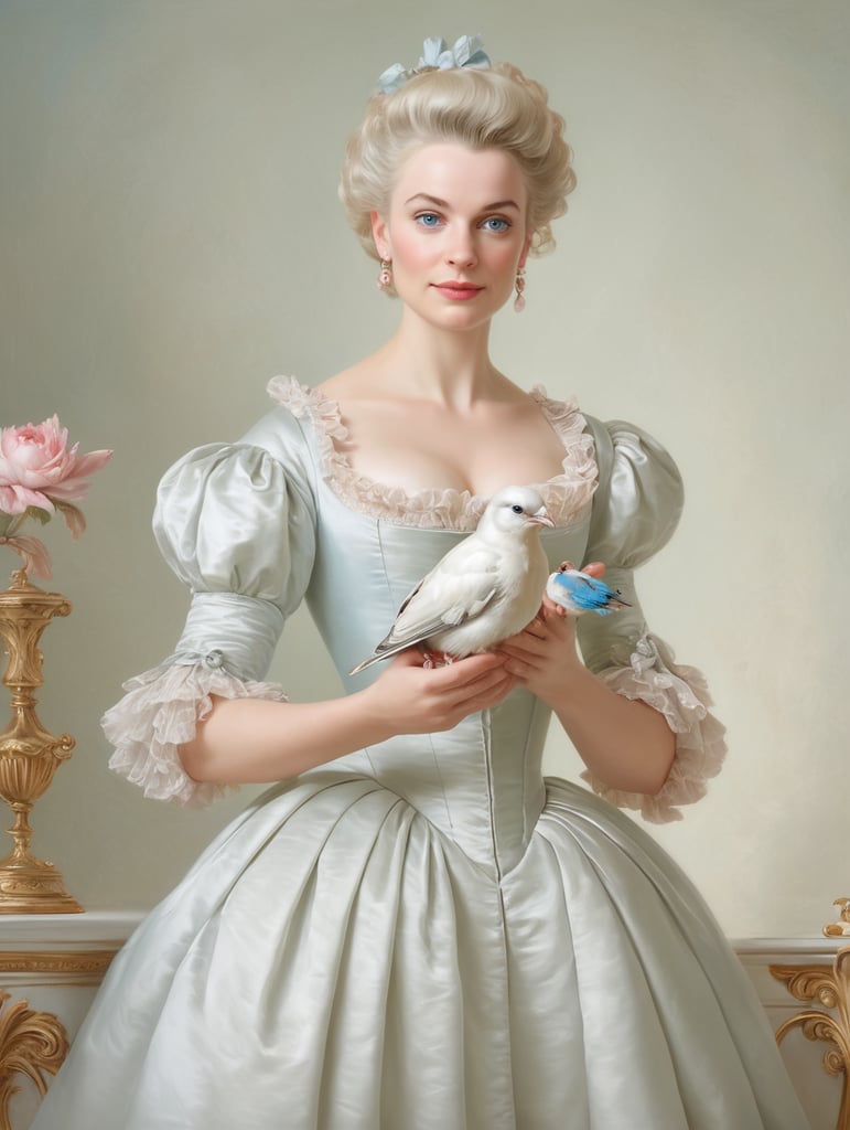 Premium Free ai Images | oil portrait painting of marie emilie holding ...