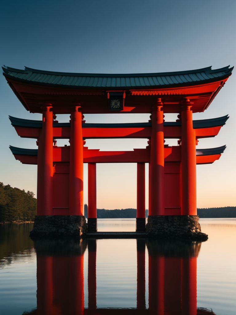 Lumenor AI Image Generation - red torii gate in middle of lake dense ...