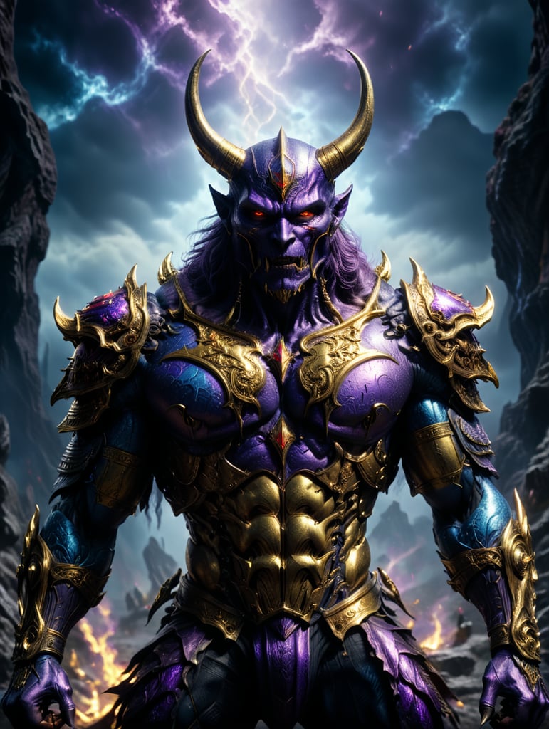 Premium Free ai Images | full body purple blue and gold demon