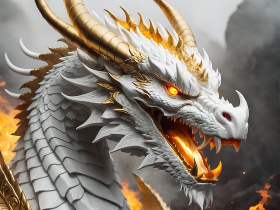 Premium Free ai Images | ferocious white and golden dragon with fire ...