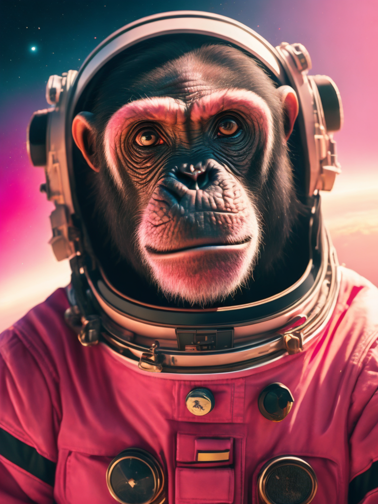 Lumenor AI Image Generation - chimpanzee going to space wearing pink ...